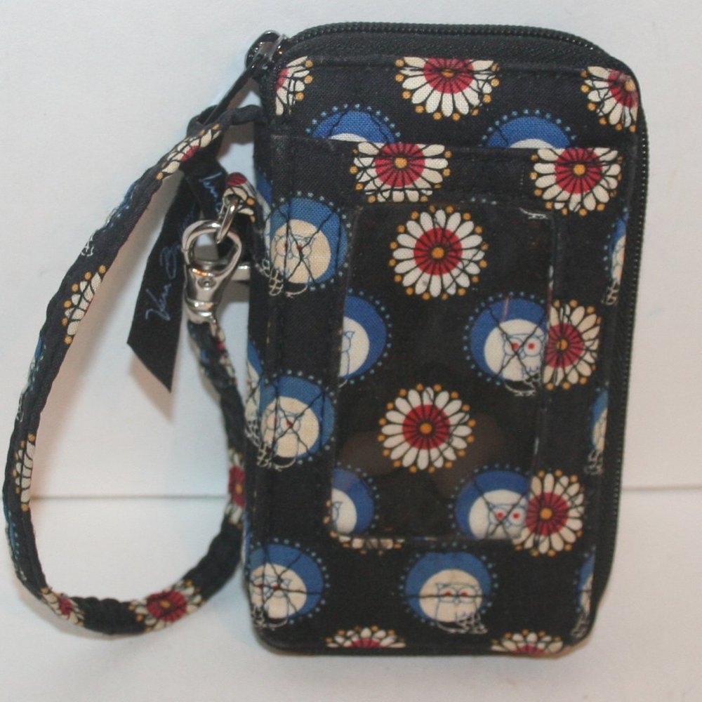 Vera Bradley Night Owl Zip Around Black/White/ Bright… - Gem